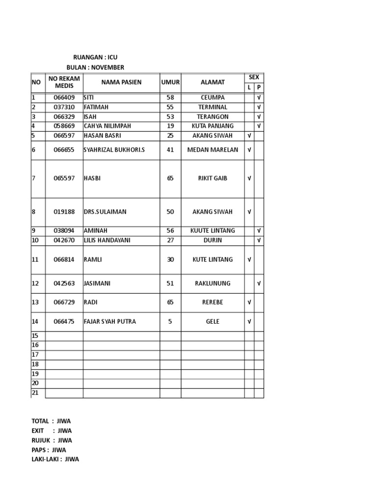 Sensus Harian Rawat Inap | PDF