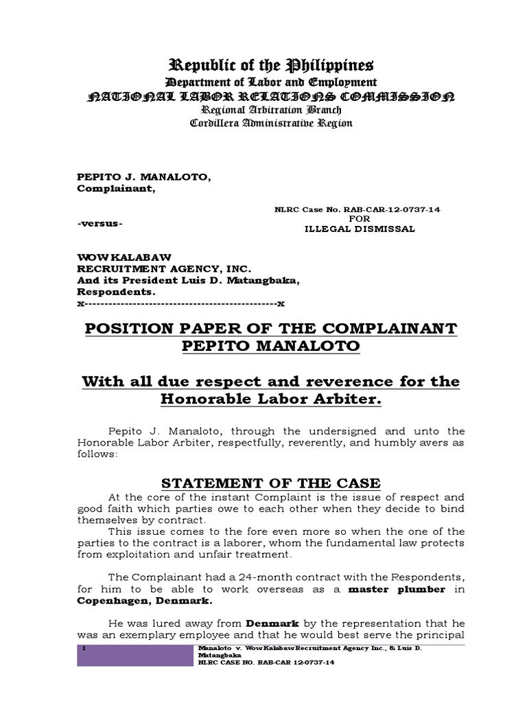 Labor Cases OFW Illegal Dismissal | PDF | Employment | Arbitration
