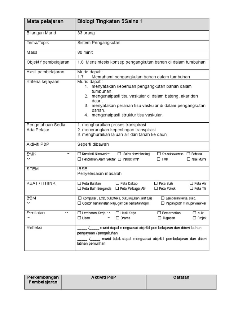 RPH KENDIRI Biologi Amali f5 | PDF