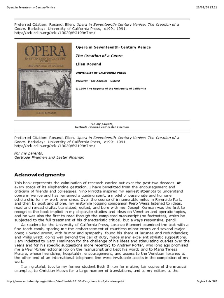 Opera in Seventeenth-Century Venice PDF | PDF | Opera | Entertainment ...