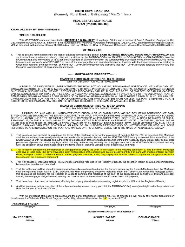 Sample REM Front With Prepayment | PDF | Mortgage Law | Mortgage Loan