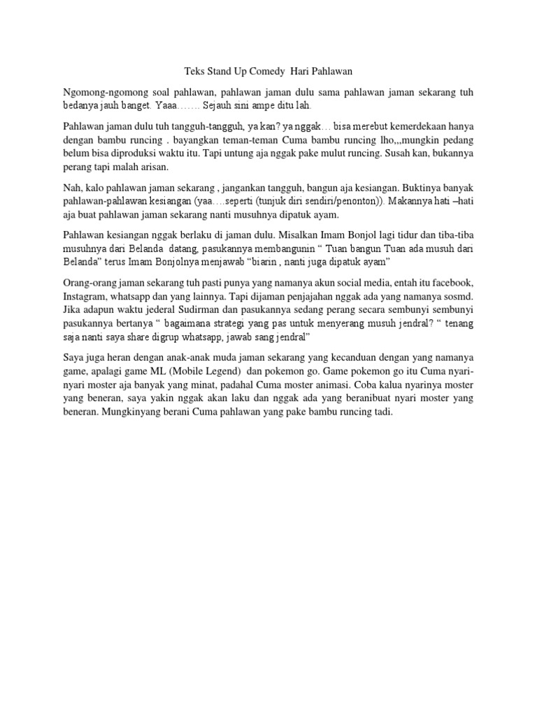 Teks Stand Up Comedy Hari Pahlawan | PDF