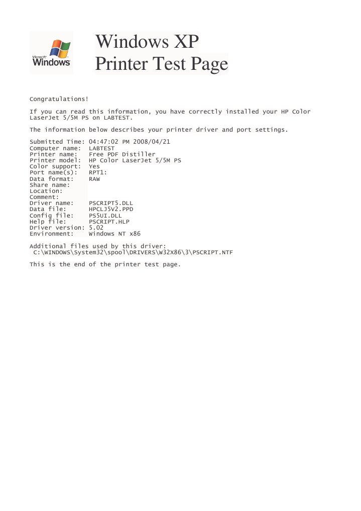HP Color LaserJet 5 Test Page | PDF