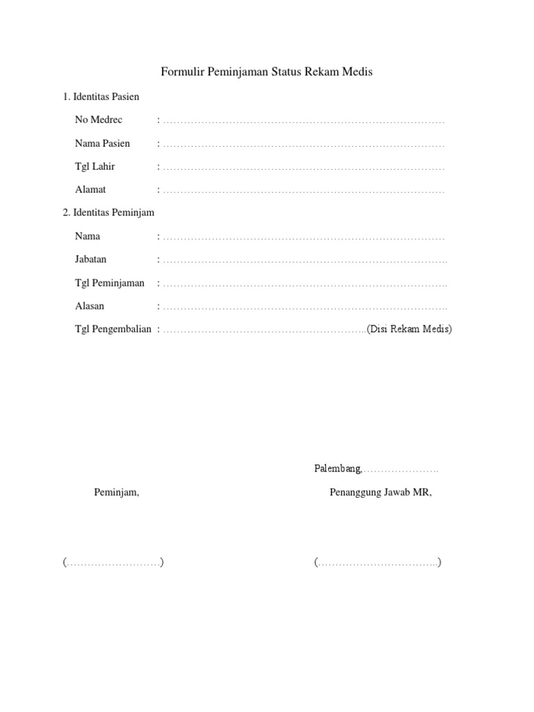 Formulir Peminjaman Status Rekam Medis | PDF