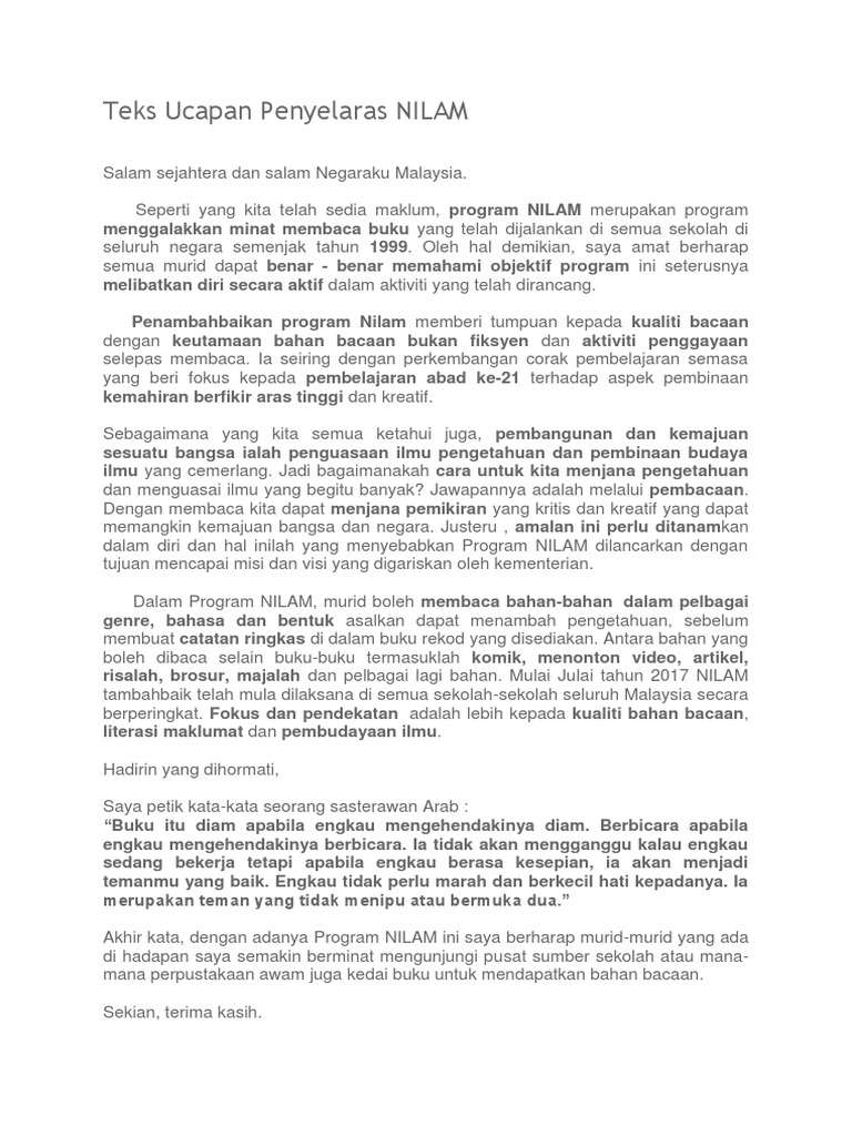 Contoh Teks Ucapan Penyelaras Program - JeanmcyMann