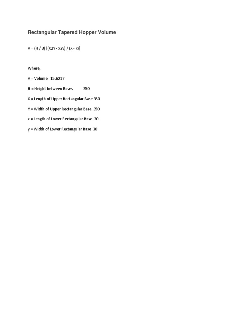 Rectangular Tapered Hopper Volume | PDF