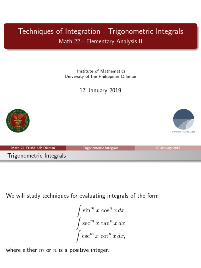 Techniques for Evaluating Trigonometric Integrals | PDF | Trigonometric Functions | Exponentiation