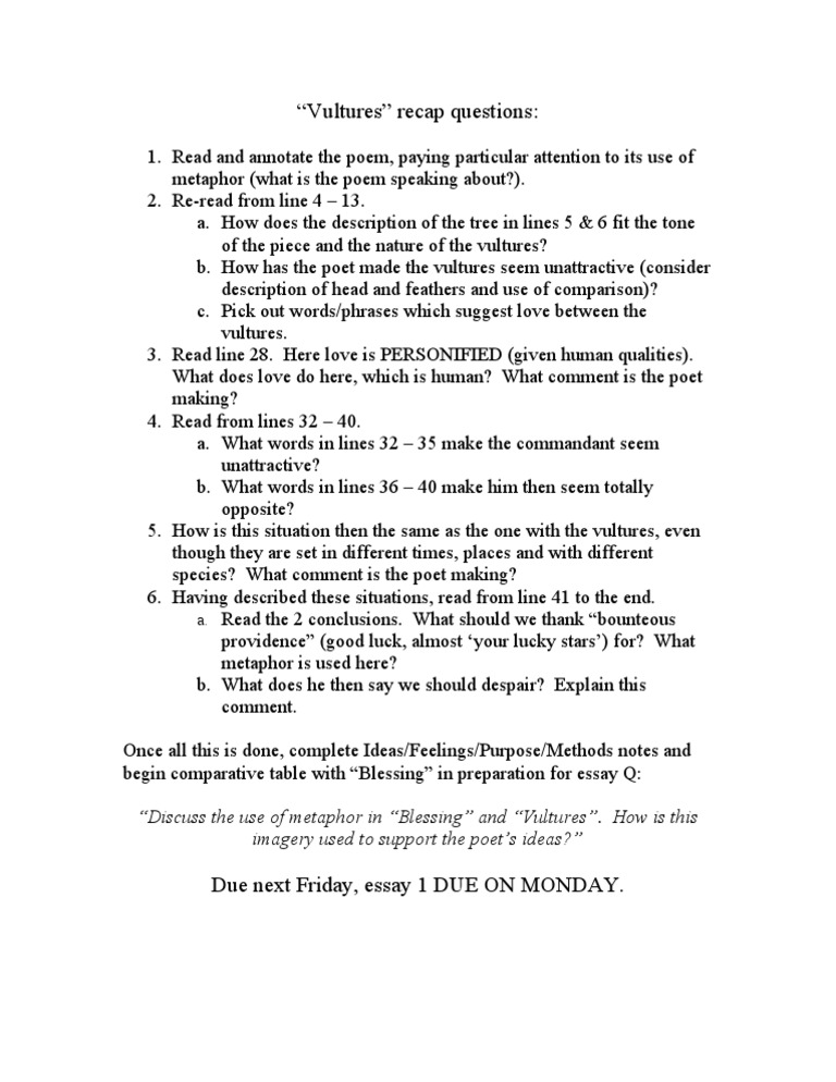 "Vultures" Poem Analysis Guide | PDF | Language Arts & Discipline | Poetry