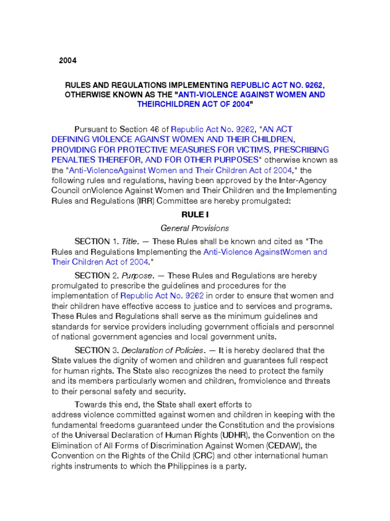 RA 9262 Anti-Violence Against Women and Children - IRR | PDF ...
