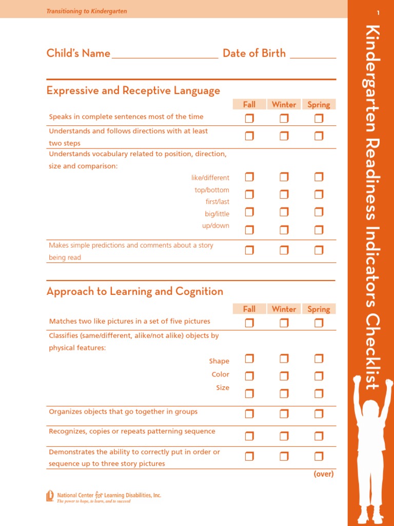 03 Kindergarten Readiness Checklist PDF | PDF | Cognition | Behavior ...