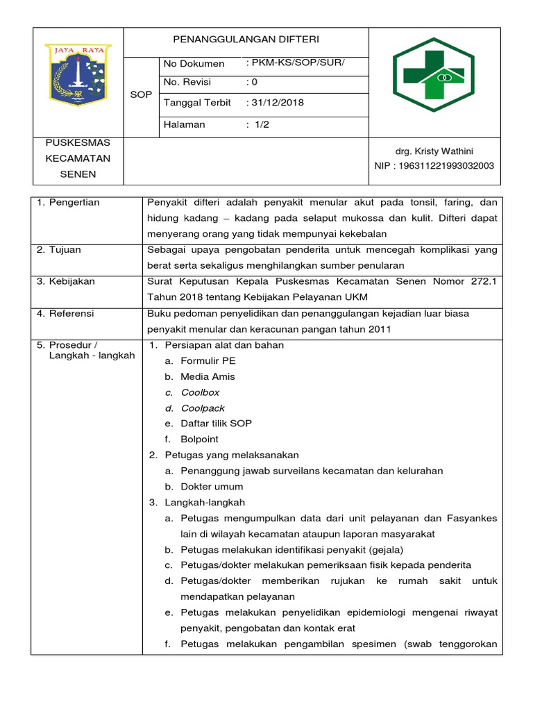 Sop Penanggulangan Difteri | PDF