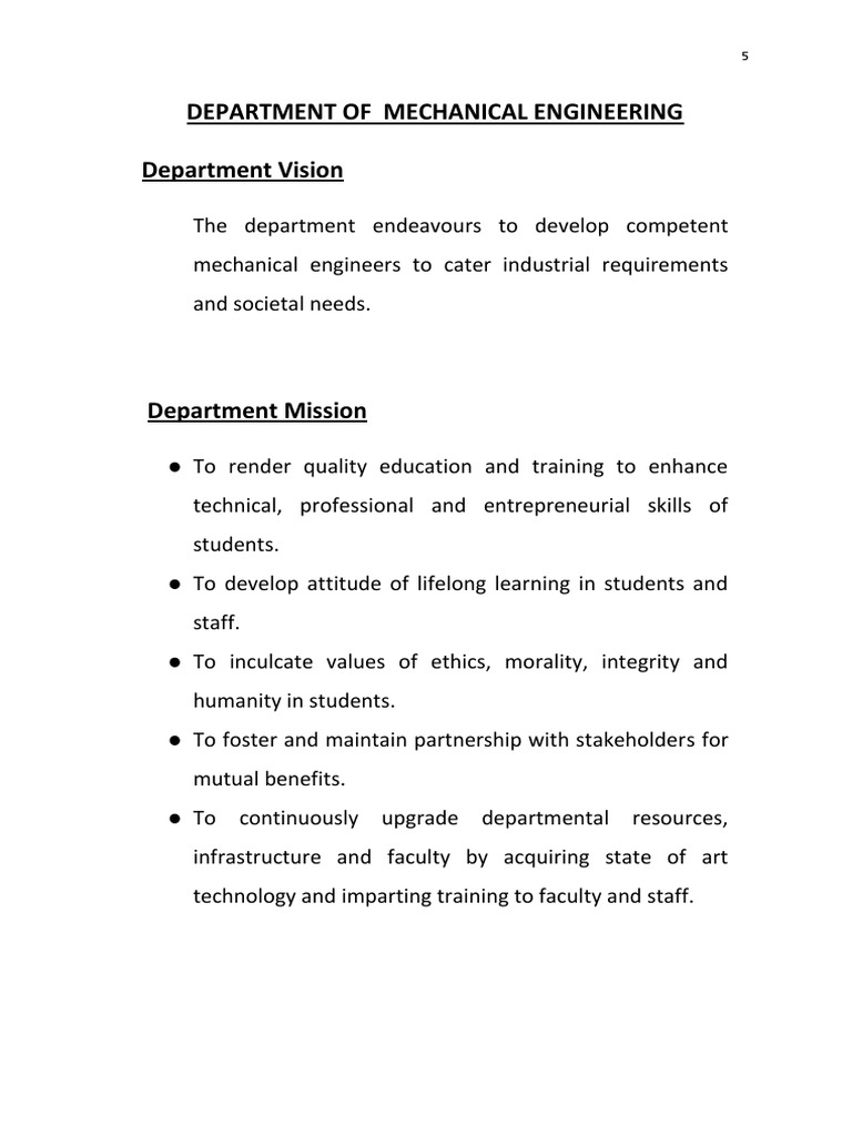 Department of Mechanical Engineering Department Vision | PDF | Machine ...