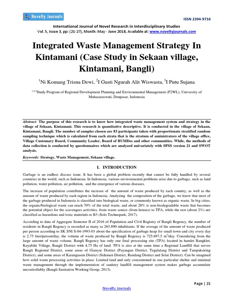 Integrated Waste Management Strategy in Kintamani (Case Study in Sekaan ...