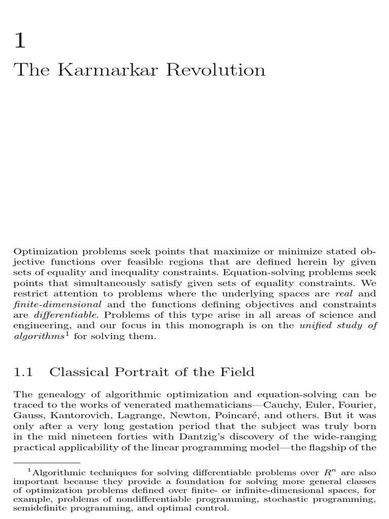 The Karmarkar Revolution: 1.1 Classical Portrait of The Field | PDF | Mathematical Optimization ...