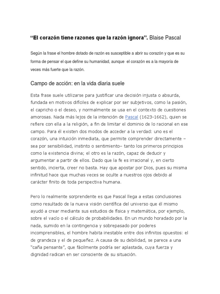 FILOSOFIA El Corazon Tiene Razones Que La Razon Ignora | PDF | René ...