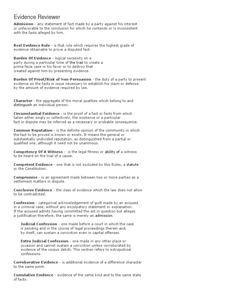 Criminal Evidence Reviewer | PDF | Evidence | Evidence (Law)