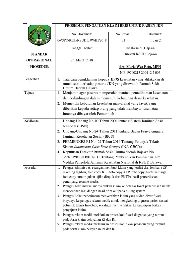 Sop Klaim Bpjs | PDF