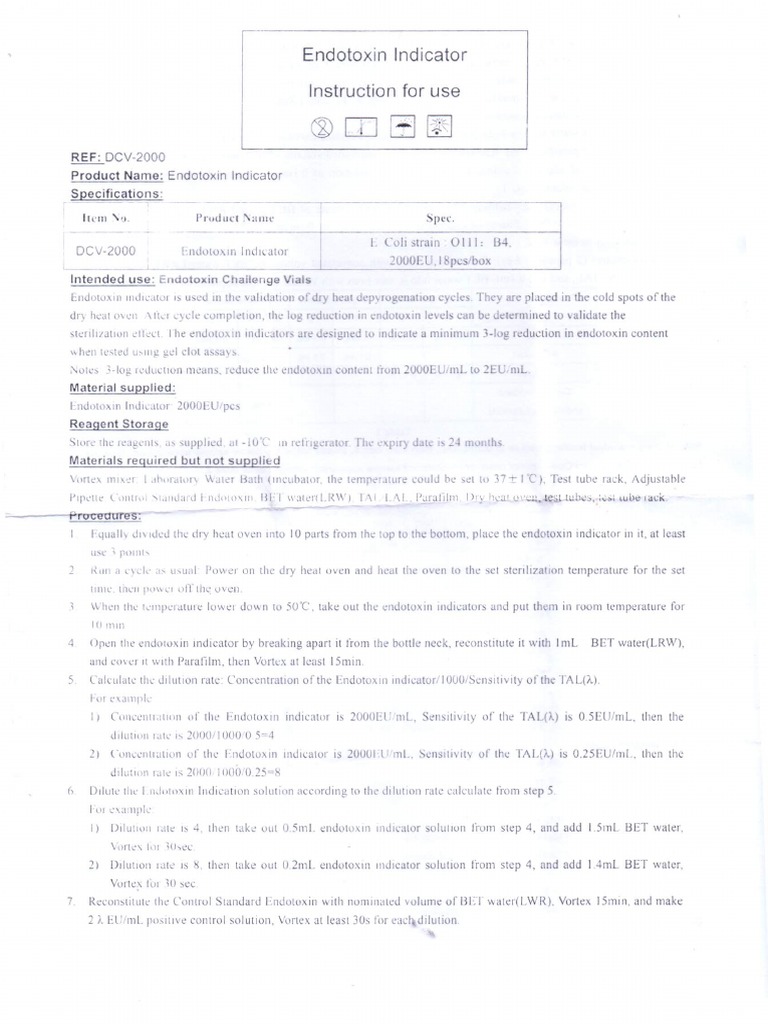 AccuMedi - Endotoxin Indicator - Instruction For Use - DCV-2000 | PDF
