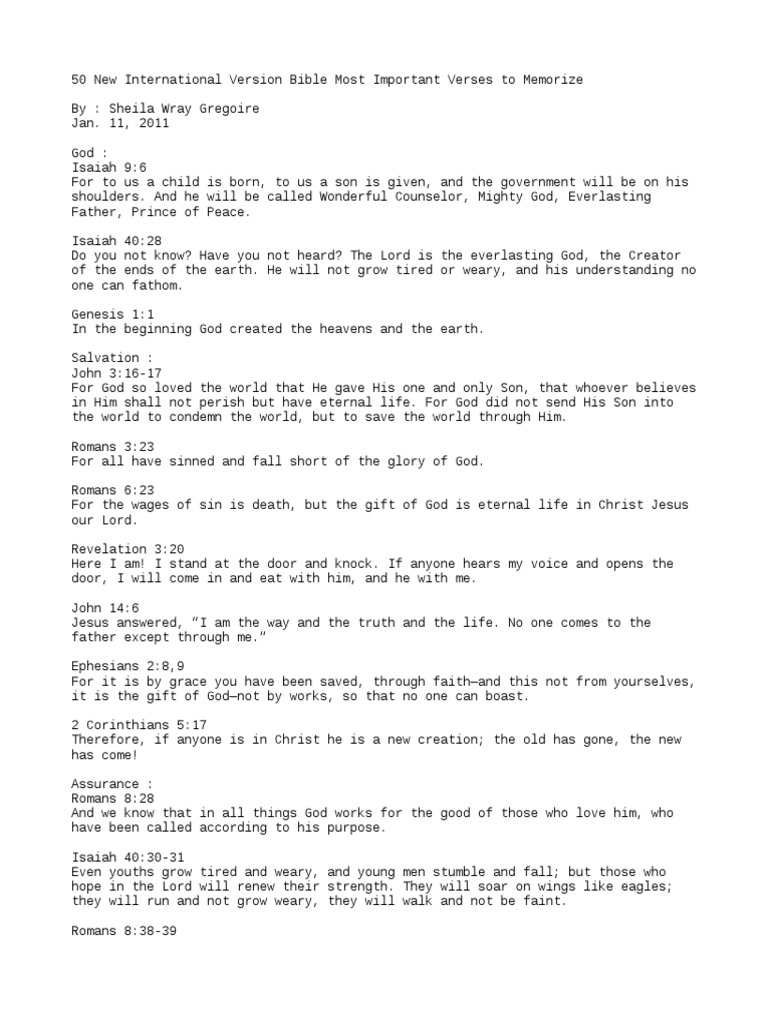 50 New International Version Bible Most Important Verses To Memorize ...