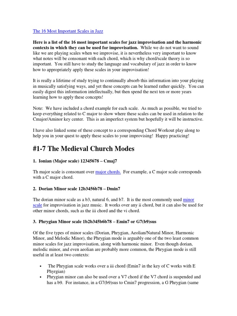 #1-7 The Medieval Church Modes: The 16 Most Important Scales in Jazz ...