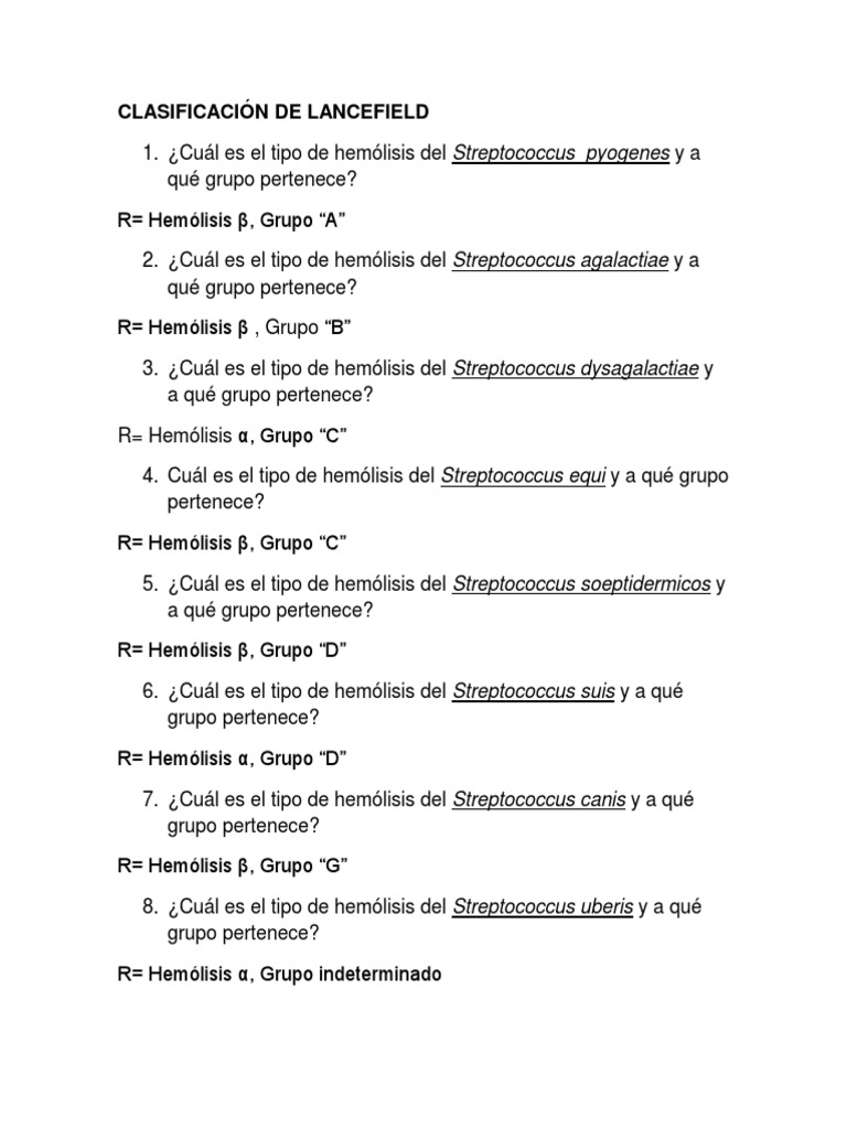 CLASIFICACIÓN DE LANCEFIELD.docx | PDF