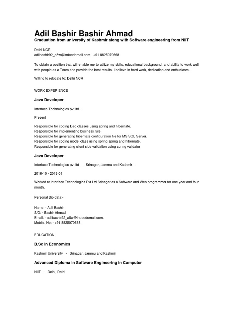 Adil Bashir Bashir Ahmad: Graduation From University of Kashmir Along With Software Engineering ...