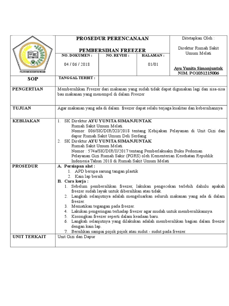 SOP Pembersihan Freezer | PDF