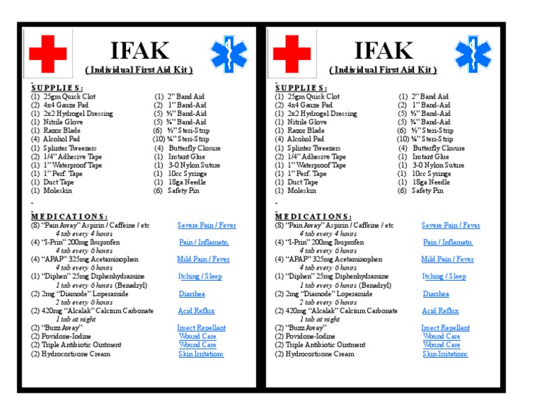 IFAK Contents and Medications List | PDF | Medicine | Clinical Medicine