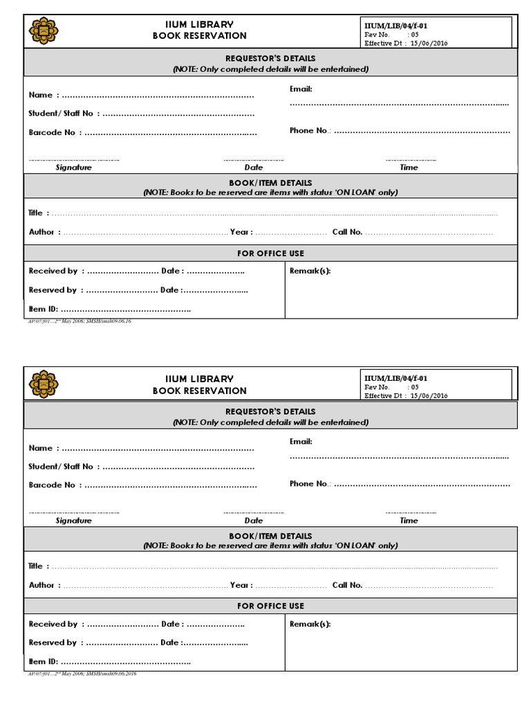 Iium Library: Book Reservation | PDF