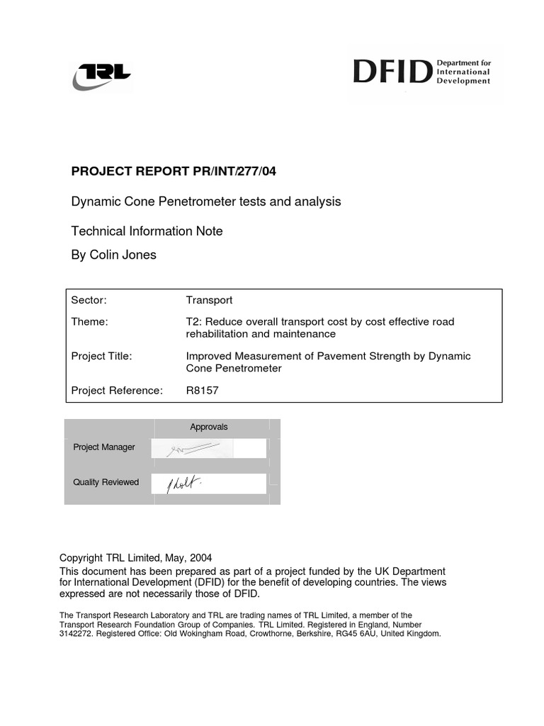 Dynamic Cone Penetrometer Test Procedure PDF | PDF | Science & Mathematics