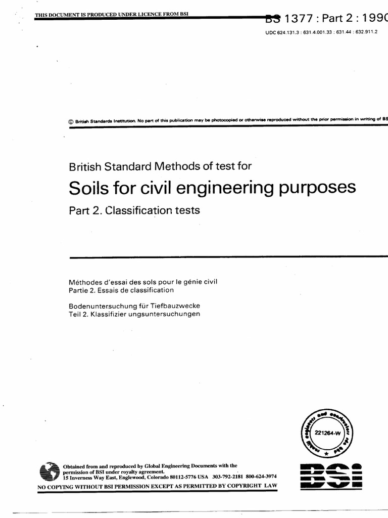 BS 1377 - Part 2 Methods of Test For Soils For Civil en 80C PDF | PDF