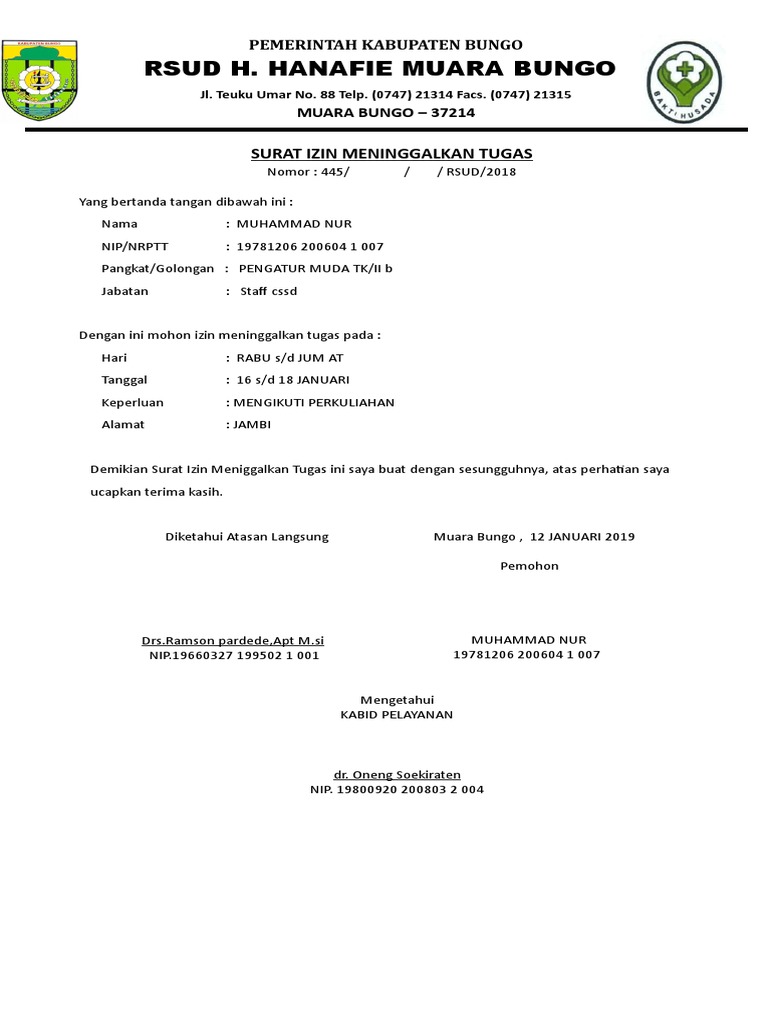 Surat Izin Meninggalkan Tugas (KOP) | PDF