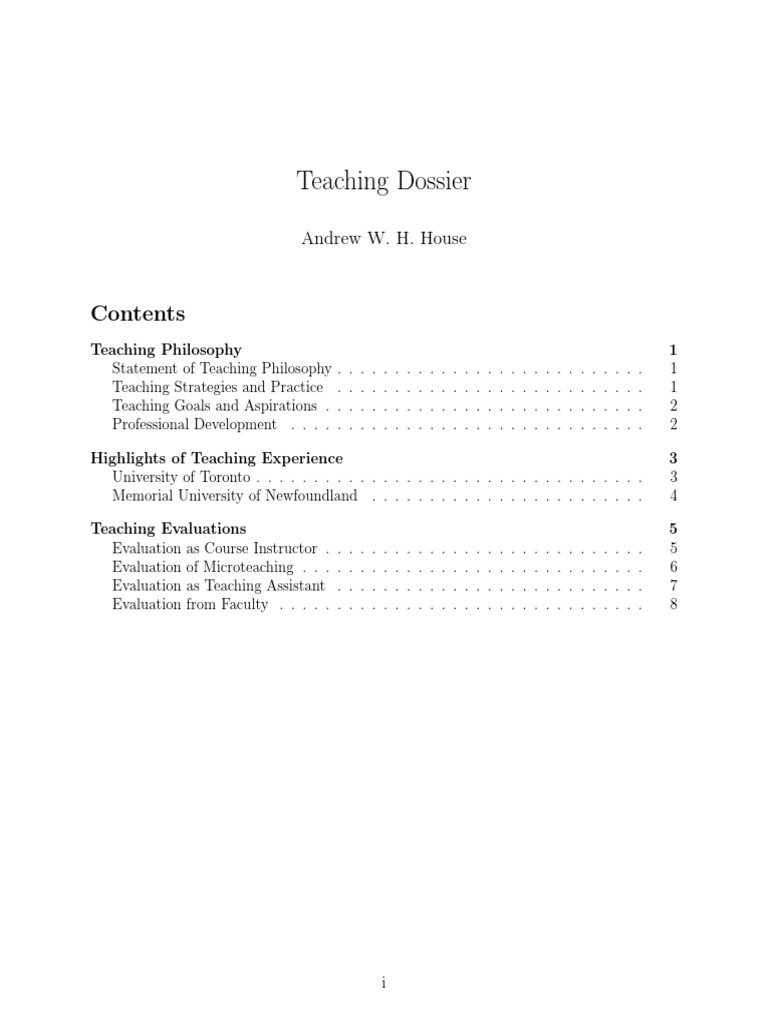 Teaching Dossier: Andrew W. H. House | Download Free PDF | Teaching ...