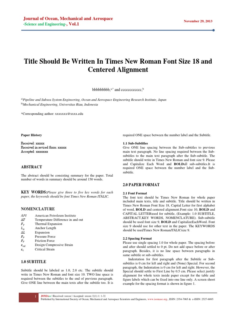 Title Should Be Written in Times New Roman Font Size 18 and Centered ...