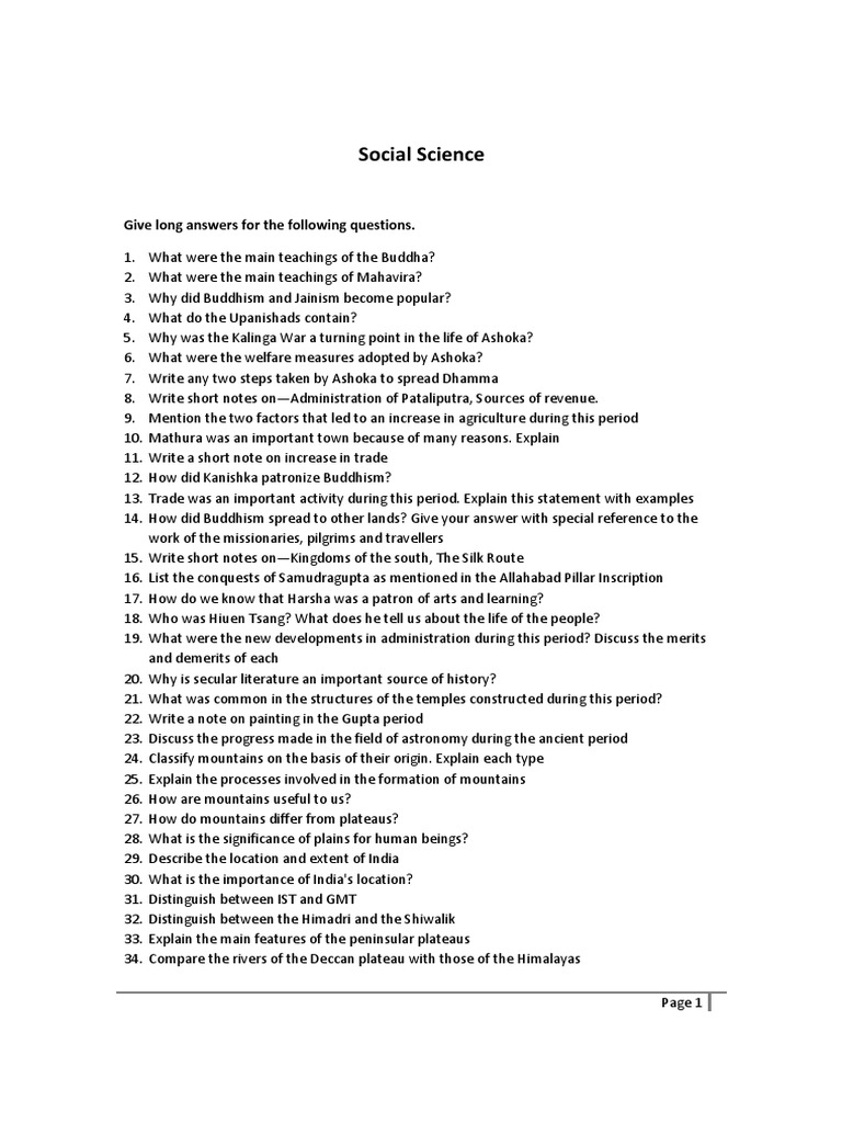Social Science: Give Long Answers For The Following Questions | PDF ...