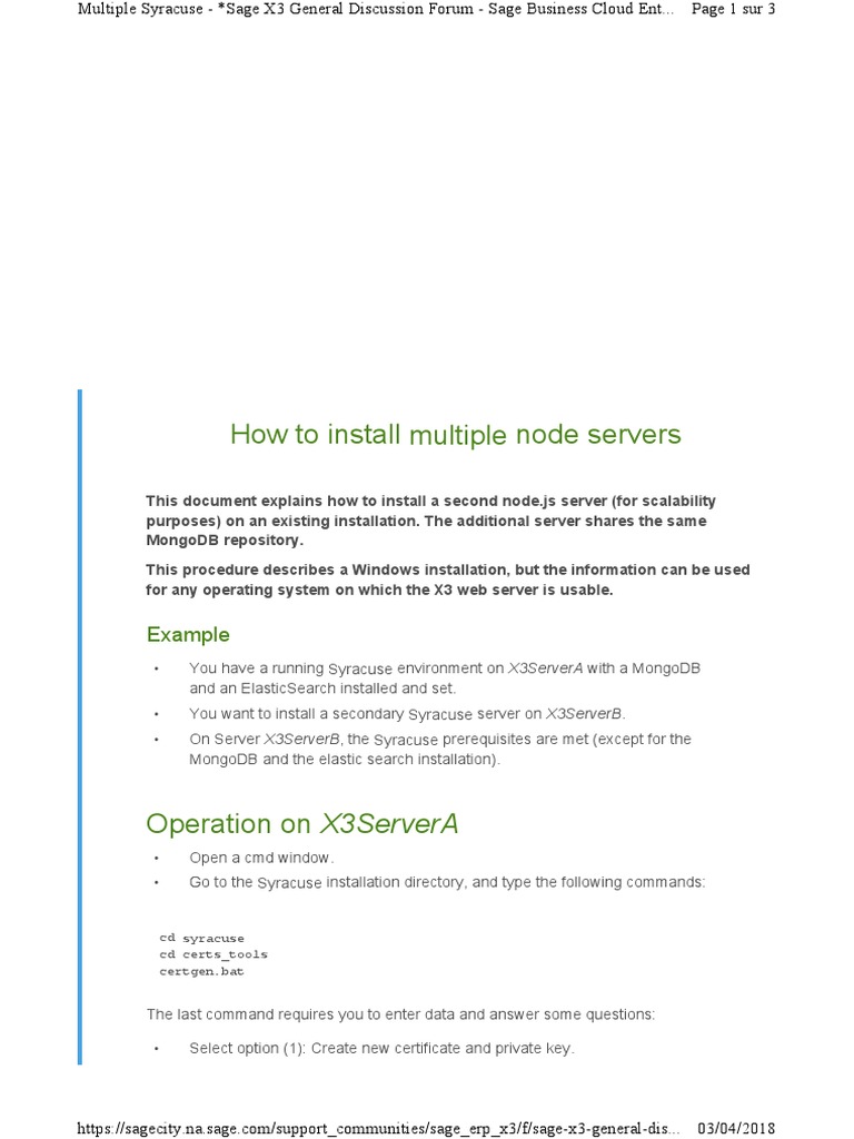 Installing Multiple Node Servers for Sage X3 | PDF | Mongo Db | Public ...