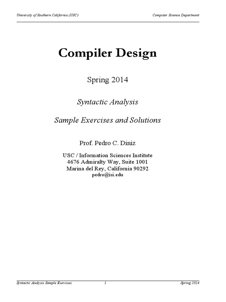 Compiler Design: Syntactic Analysis Sample Exercises and Solutions | PDF | Parsing | Computer ...