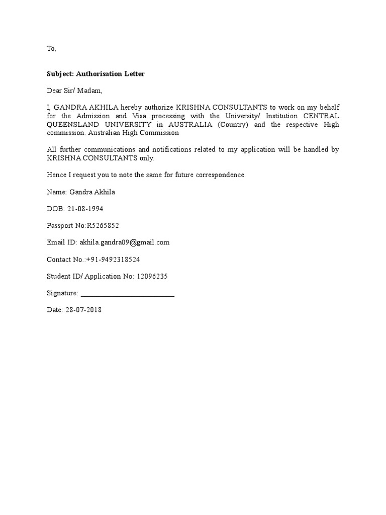 Authorisation Letter | PDF