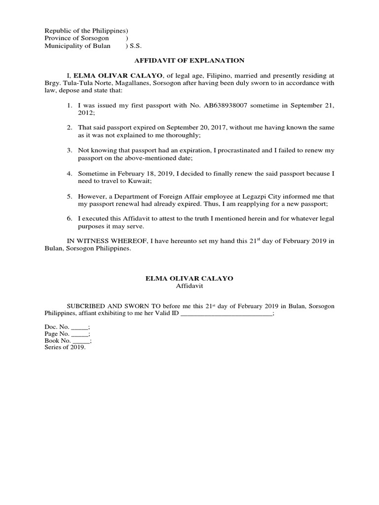 Affidavit of Explanation DFA | PDF
