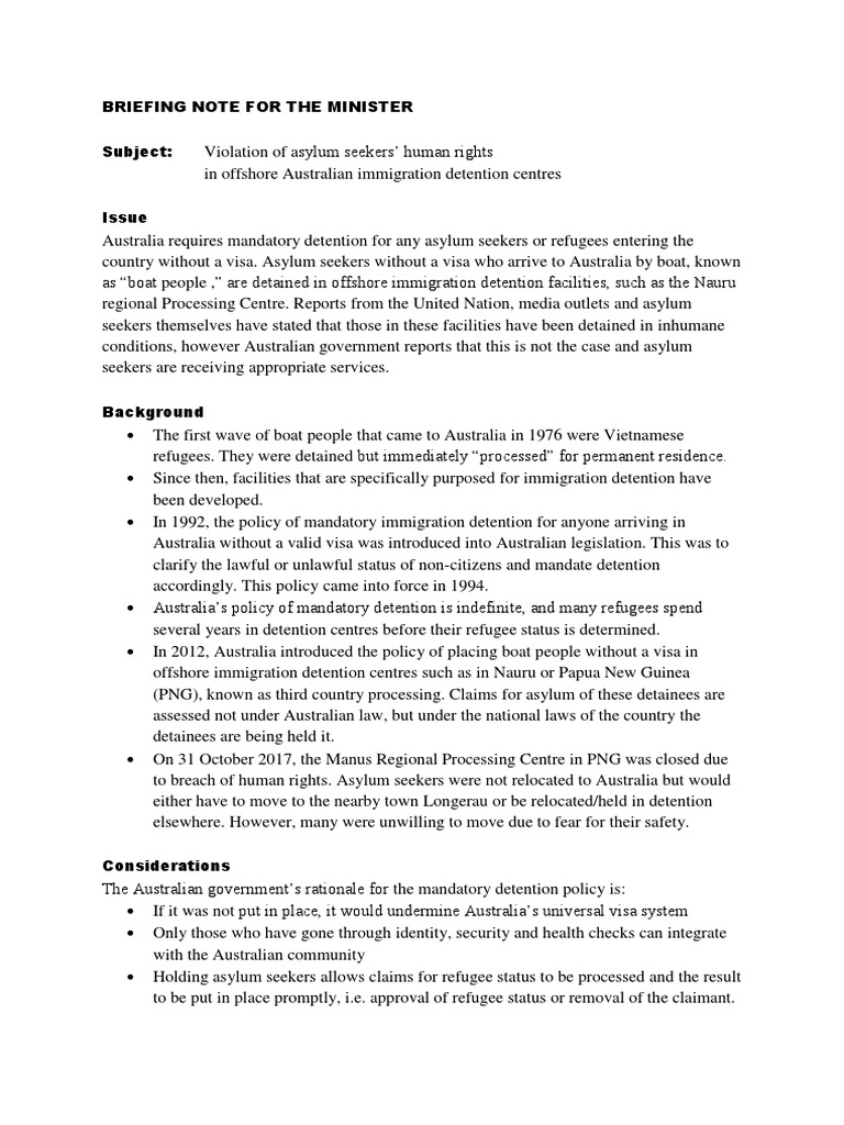 Asylum Seeker Briefing | PDF | Immigration Detention | Asylum Seeker