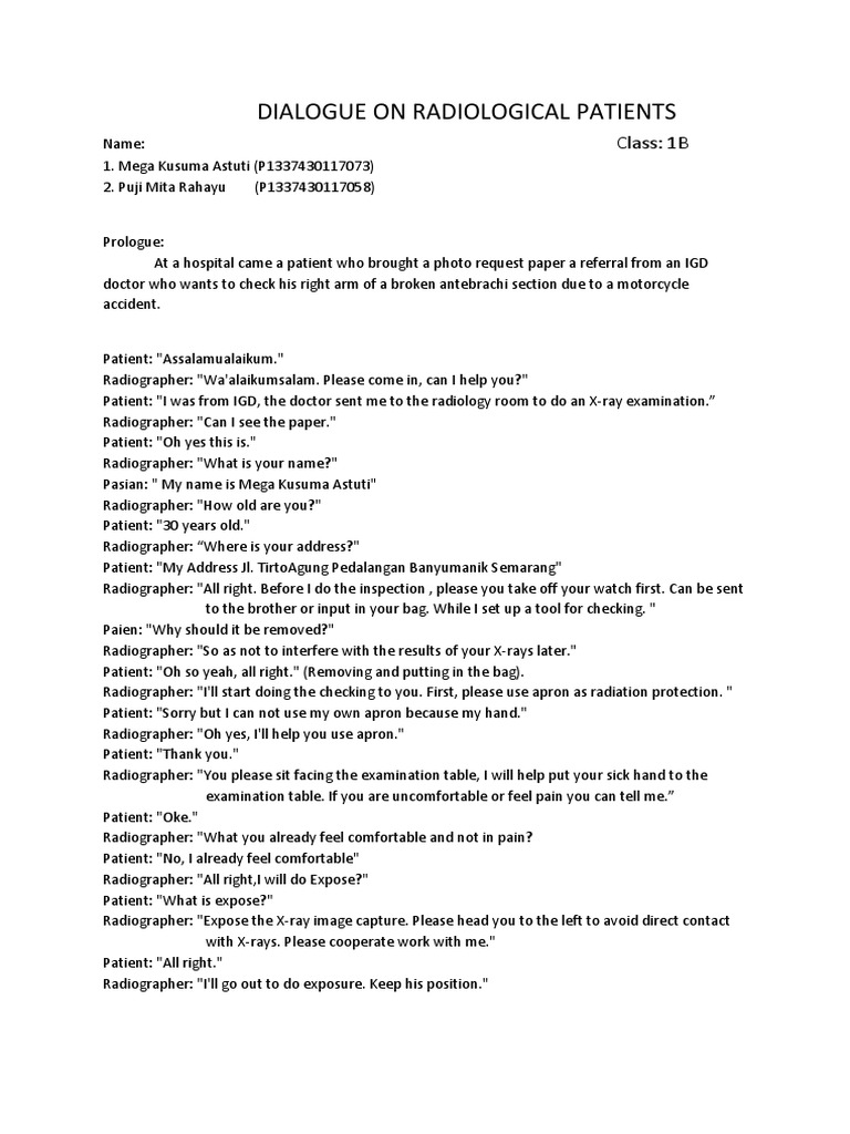 Dialogue On Radiological Patients | PDF | Radiology | Imaging