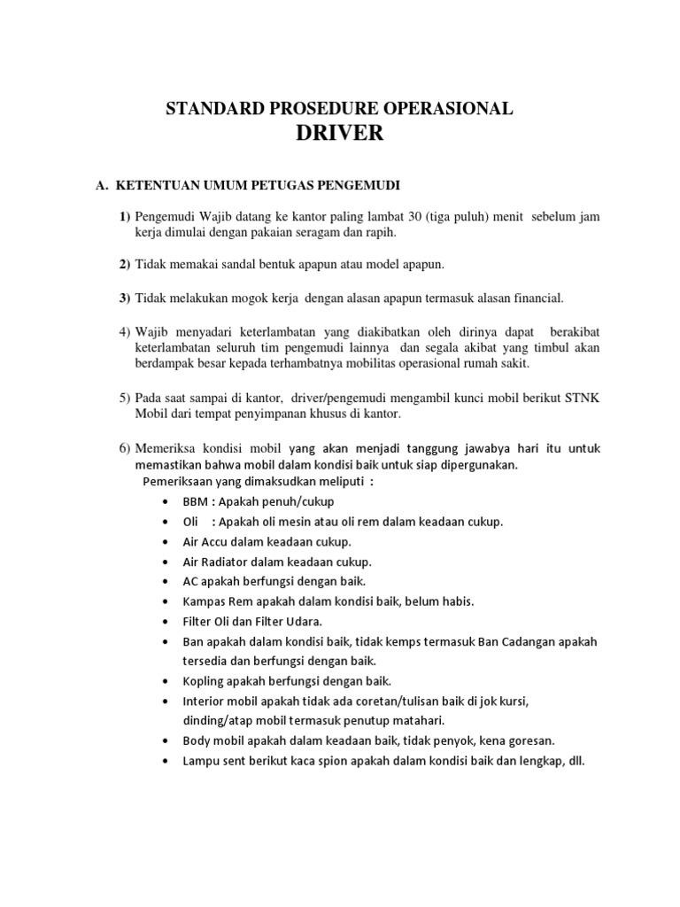 Sop Driver | PDF | Bisnis