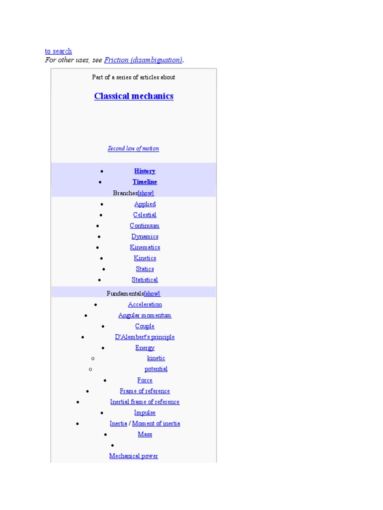 Classical Mechanics: For Other Uses, See | PDF | Friction | Temporal Rates