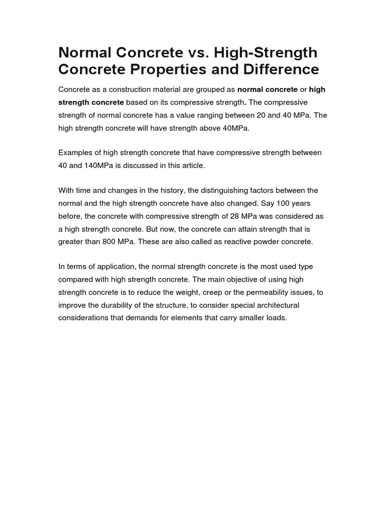 High Strength vs. Normal Concrete Properties | PDF | Concrete | Cement