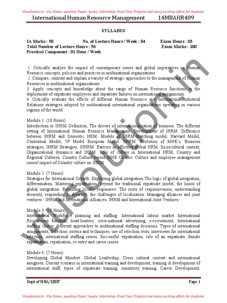 Mba-Iv-International Human Resource Management (14mbahr409) - Notes PDF ...