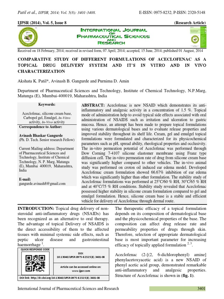 Comparative Study of Different Formulations of Aceclofenac As A Topical ...