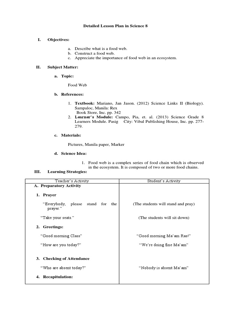 Detailed Lesson Plan of Food Web | PDF | Food Web | Ecosystem