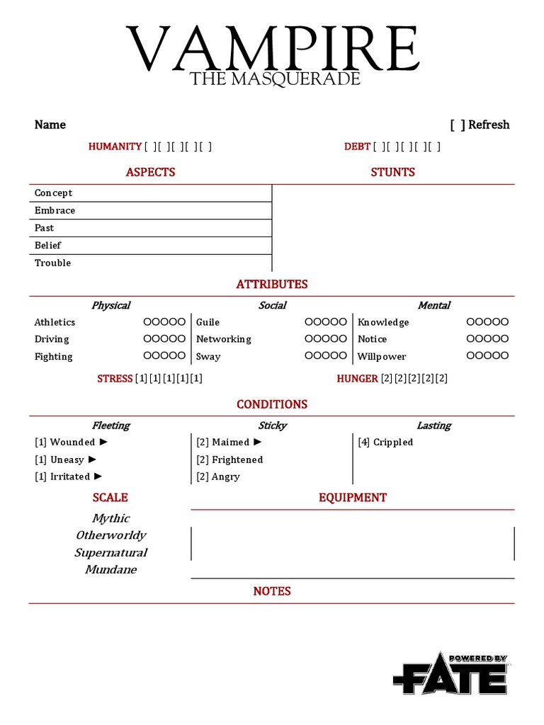 Vampire Character Sheet | PDF | Psychological Concepts
