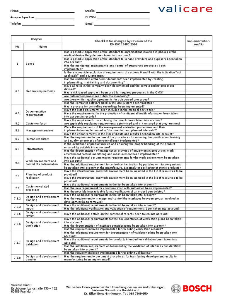 Checkliste en Iso 13485-2016 e | PDF | Verification And Validation ...