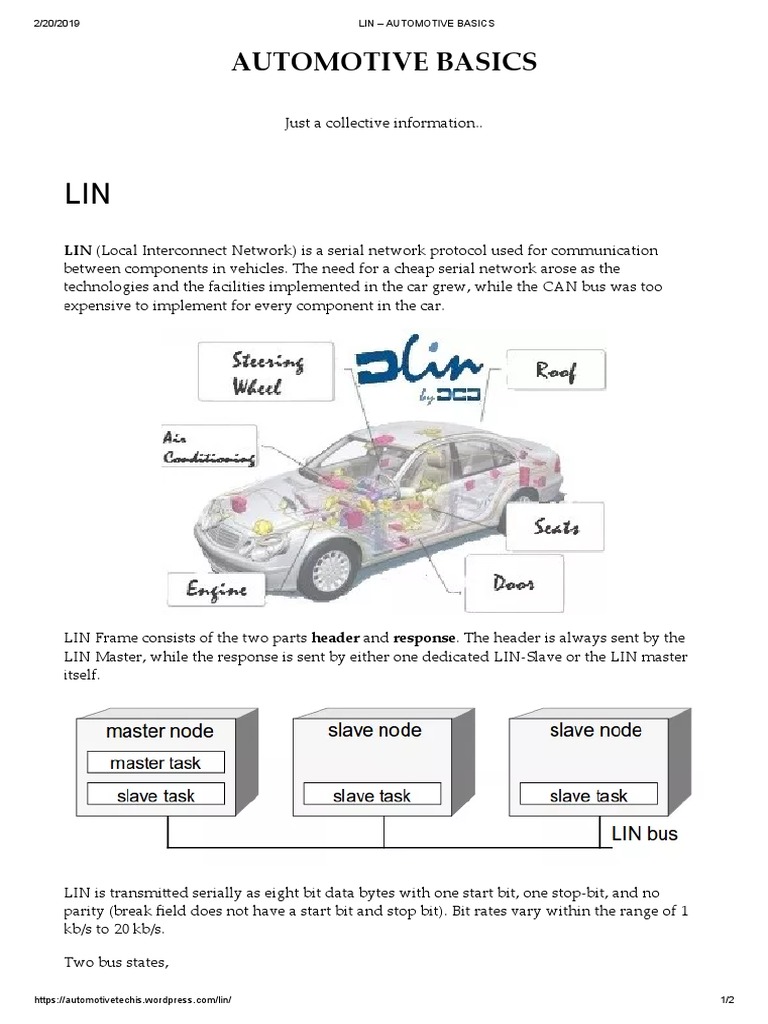 Automotive Basics: LIN (Local Interconnect Network) Is A Serial Network ...